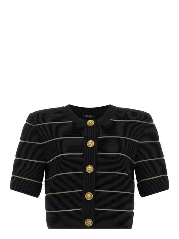 Balmain Striped Cropped Cardigan - Black