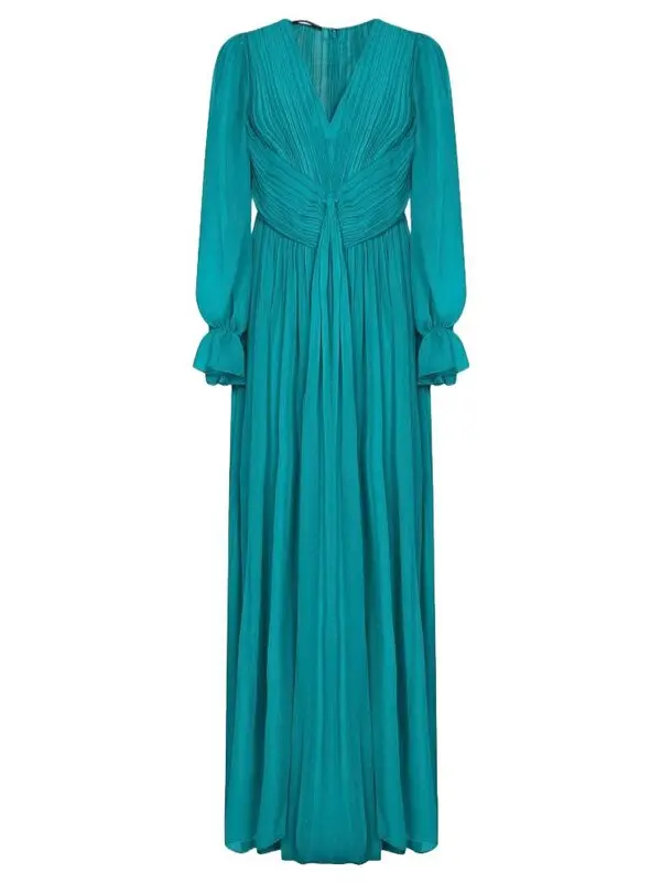Alberta Ferretti Silk Maxi Dress With Ruched Detailing - Green