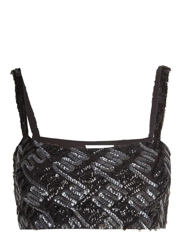 P.a.r.o.s.h Sequin Embellished Cropped Spaghetti Strap Top - Black