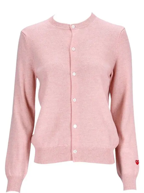 Comme Des Garçons Heart Patch Buttoned Cardigan - Pink