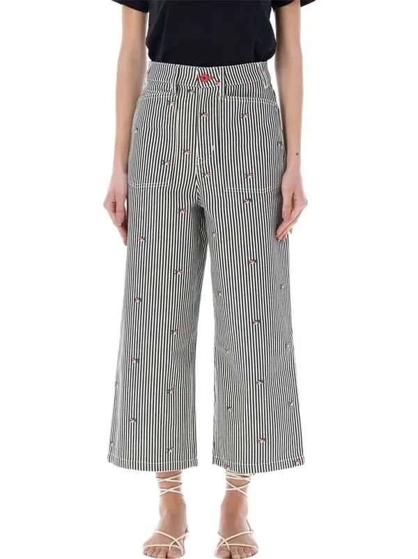 Kenzo Striped Wide-leg Jeans - Gray