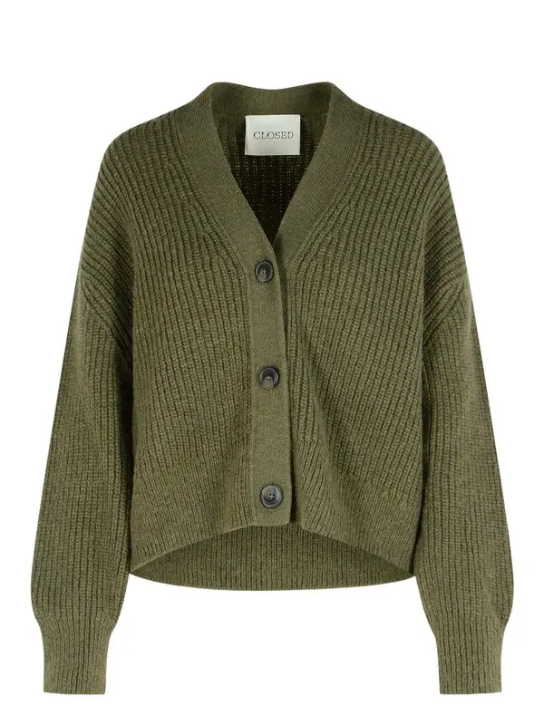 Closed Ribbed Button-front Cardigan - Green