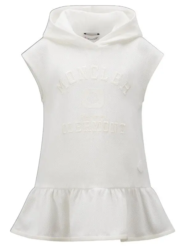 Moncler Sleeveless Hooded Dress With Ruffled Hem - White