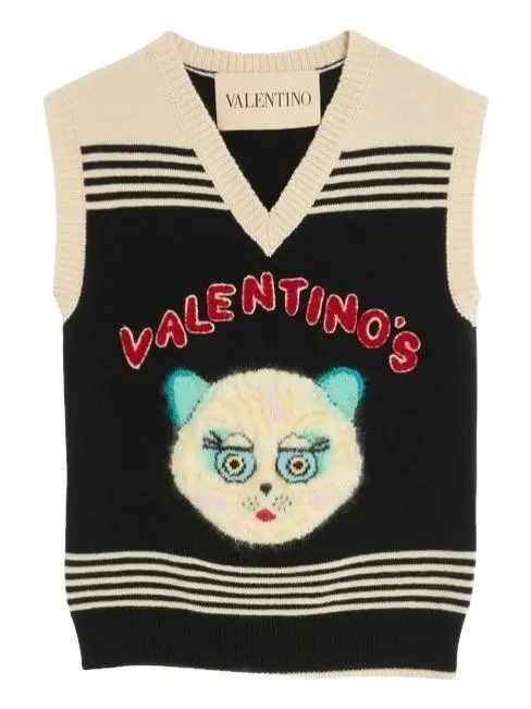 Valentino Garavani Le Chat De La Maison" Embroidered V-neck Gilet - Black