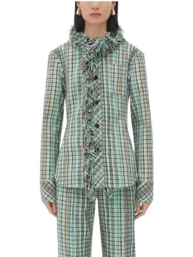 Bottega Veneta Plaid Jacket With Tassel Detail - Gray