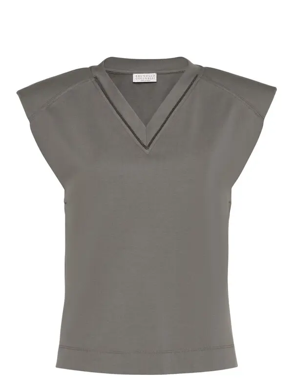 Brunello Cucinelli Monili Chain Cotton Tank Top - Grey