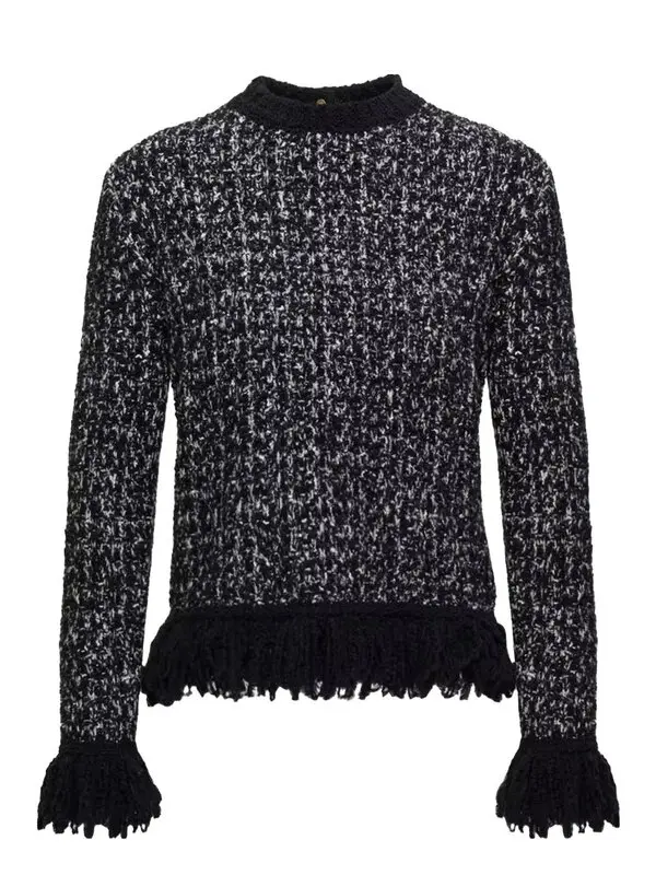 Moncler Fringe-trim Wool Blend Sweater - Black