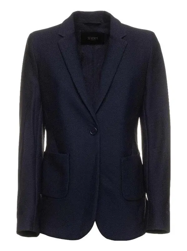 Seventy Dark Blue Textured Single-breasted Blazer - Black