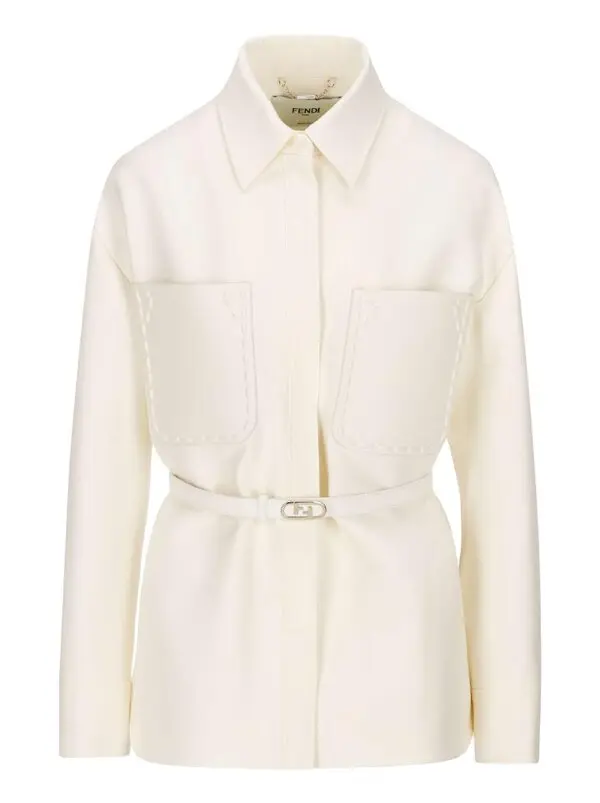 Fendi Belted Button-down Jacket - White