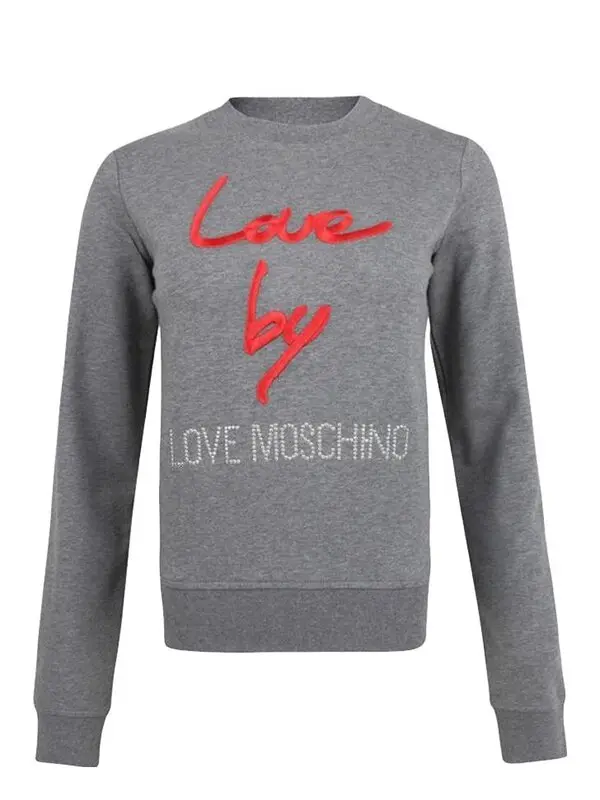 Moschino Love By" Letter Print Crew Neck Sweater - Gray