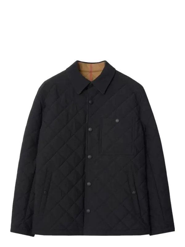 Burberry Reversible Quilted Jacket With Embroidered Lettering - Black/taupe