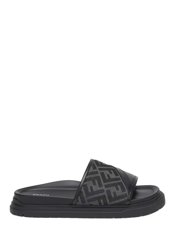 Fendi Ff Jacquard Slides - Gray And Black