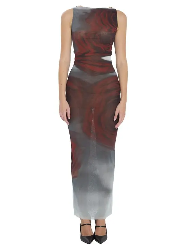 JEAN PAUL GAULTIER Sleeveless Maxi Dress With Rose Print - Brown
