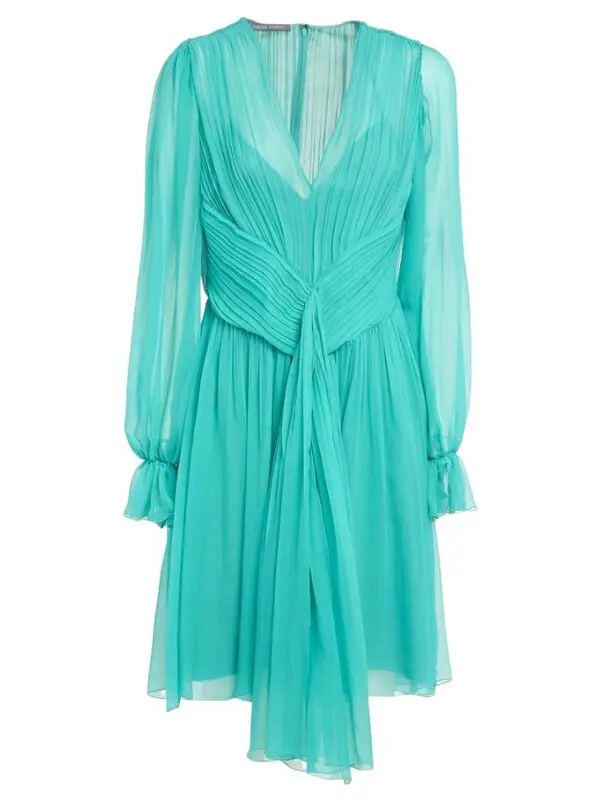 Alberta Ferretti Pleated V-neck Mini Dress - Green