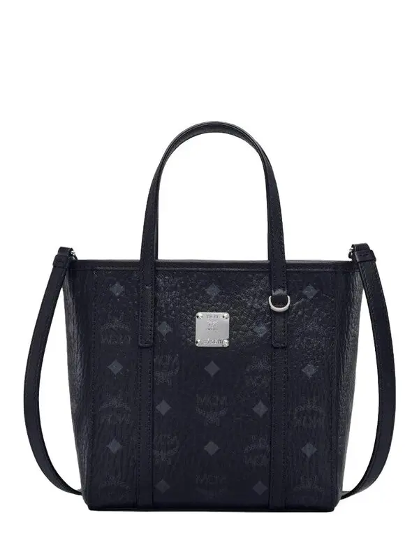 Mcm Logo Plaque Small Tote Bag - Black