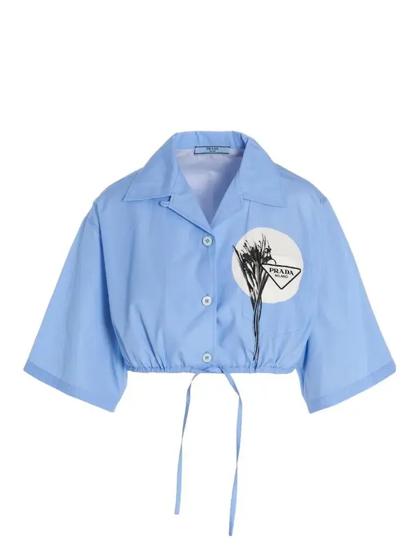 Prada Cropped Floral Print Shirt - Light Blue