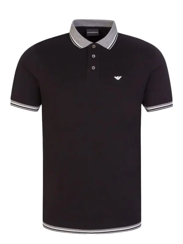 Emporio Armani Logo Embroidered Short-sleeved Polo Shirt - Black