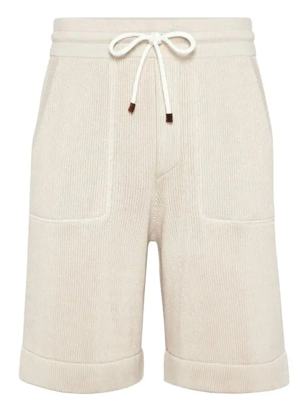 Brunello Cucinelli Fine-ribbed Drawstring Waist Shorts - White
