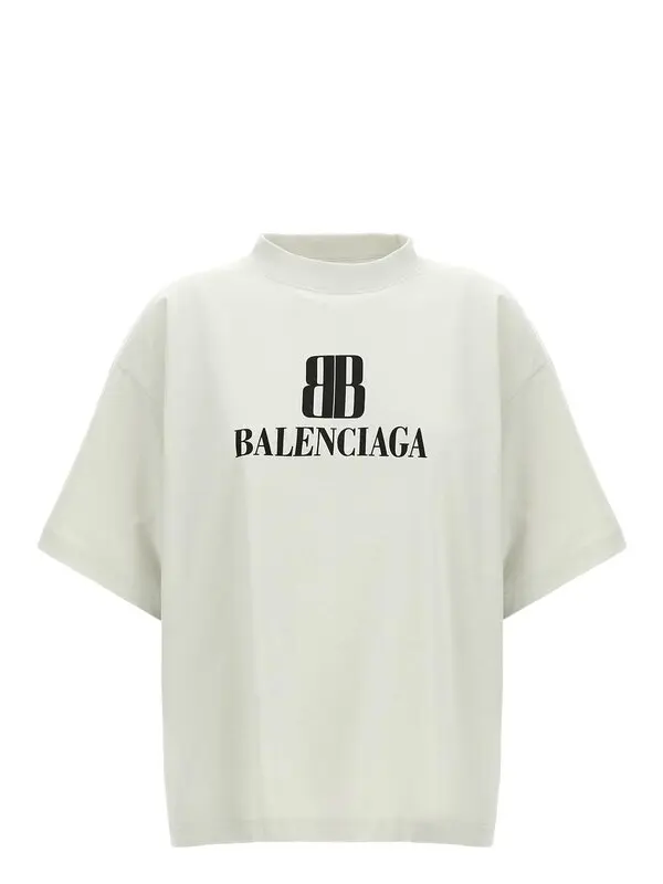 Balenciaga Logo Printed Cropped T-shirt - Gray