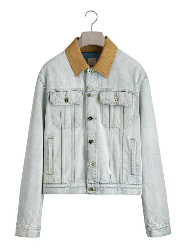 Dior Denim Jacket With Corduroy Collar - White