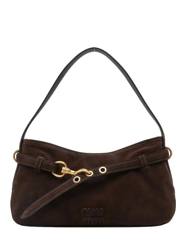 Miu Miu Hook-fastening Suede Shoulder Bag - Black