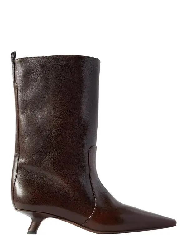 Brunello Cucinelli Leather Ankle Boots With Monili Bead Embellishment - Dark Brown