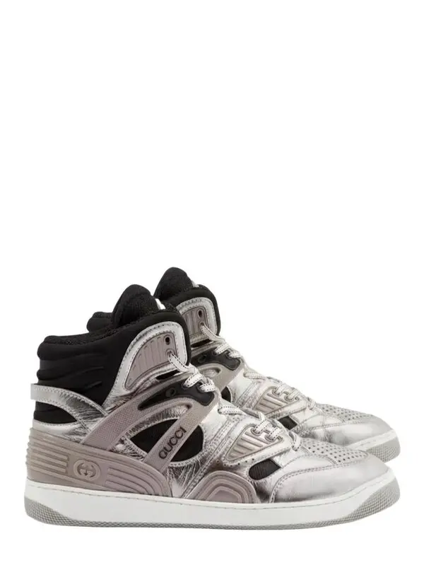 Gucci High Top Sneakers With Interlocking G Detail - Gray