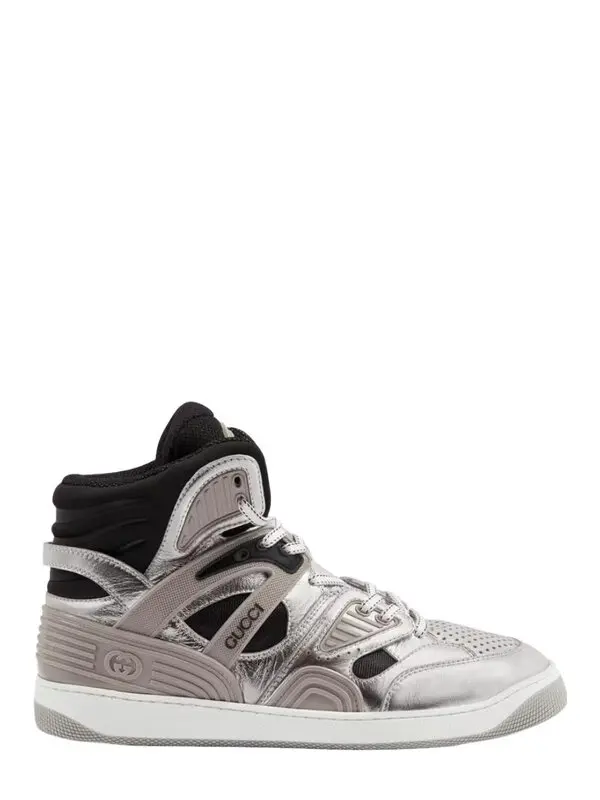 Gucci High Top Sneakers With Interlocking G Detail - Gray