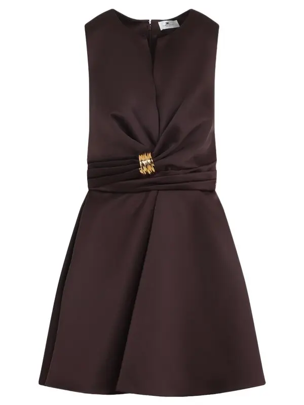 Elisabetta Franchi Duchess Satin Dress With V-neckline And Pleated Details - Cacao
