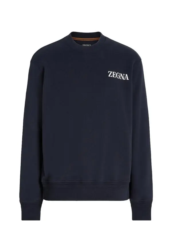 Zegna Raised-logo Crewneck Sweatshirt - Black