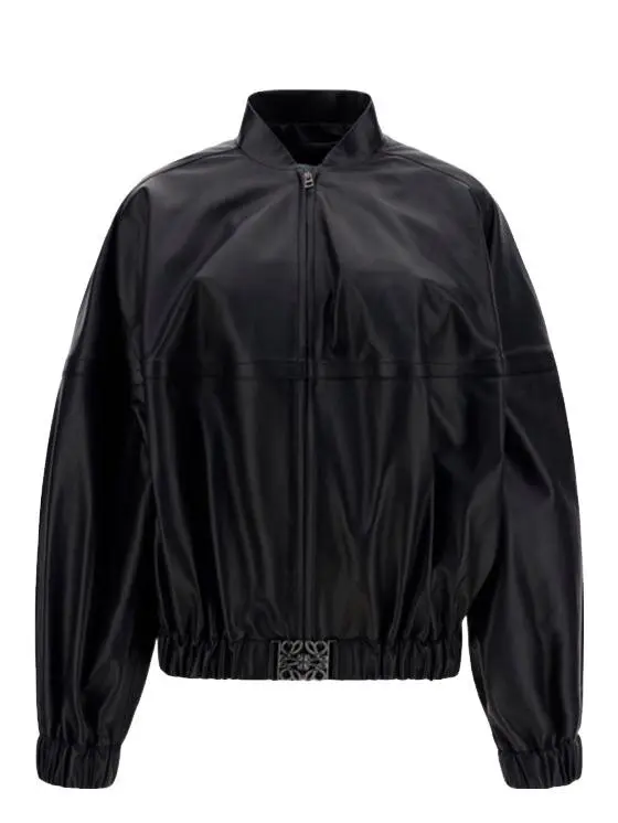 Loewe Nappa Leather Bomber Jacket With Anagram Clasp - Black