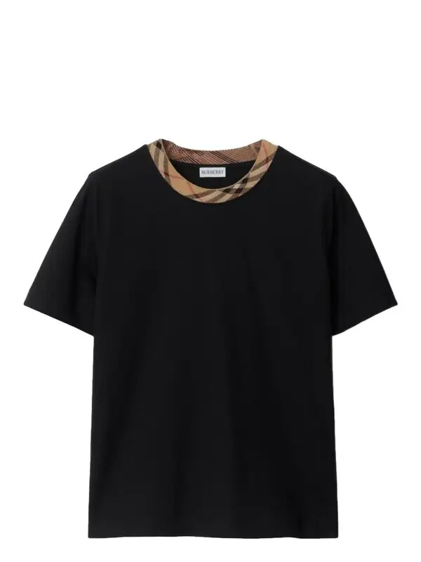 Burberry Checked Trim Crewneck T-shirt - Black
