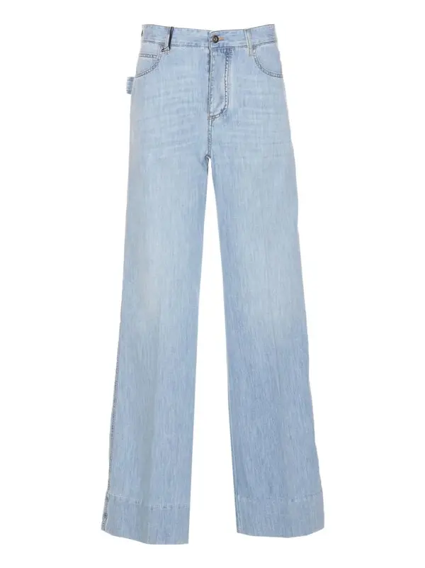 Bottega Veneta Logo Patch Wide Leg Jeans - Light Bleached Blue