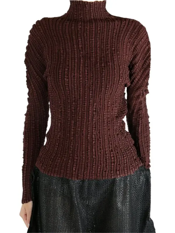 Issey Miyake High-neck Pleated Top - Dark Brown