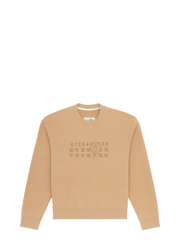 MAISON MARGIELA Crewneck Sweatshirt With Numeric Embroidery - Ocre