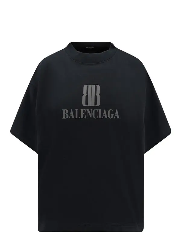 Balenciaga Logo Printed Oversize T-shirt - Black