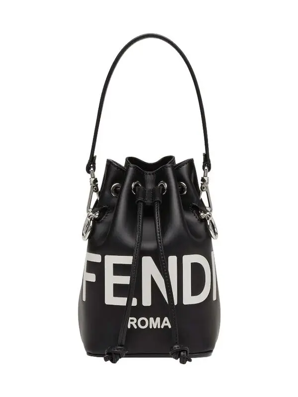 Fendi Leather Mini Bucket Bag With Alphabet Print - Black