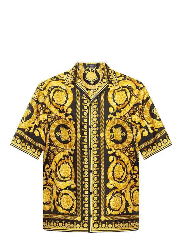 Versace Short-sleeved Barocco Printed Shirt - Yellow