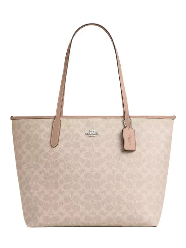 COACH Logo Print Tote - Iconic Canvas/silver/sand/taupe