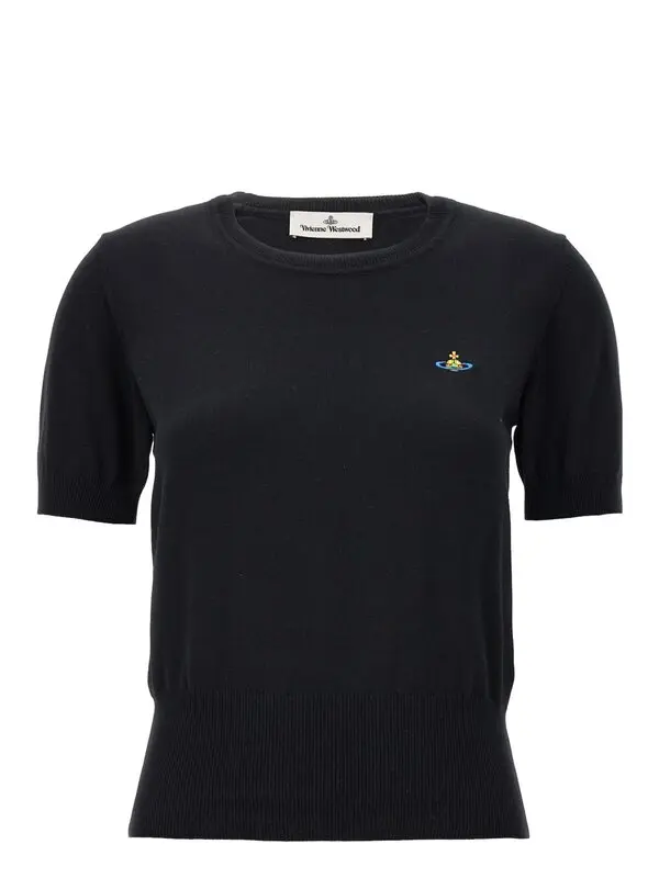 VIVIENNE WESTWOOD Orb Embroidered Knitted Top - Black
