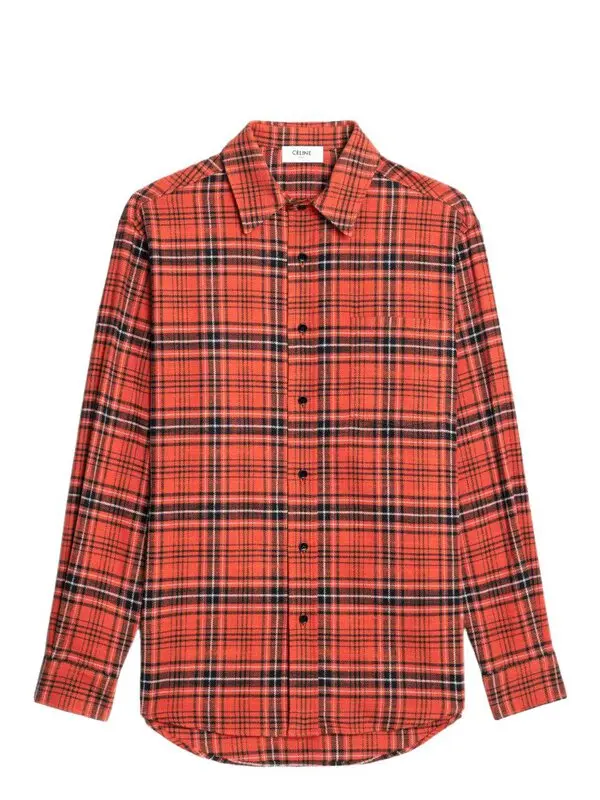 Celine Oversized Shirt In Cotton Checks - Red