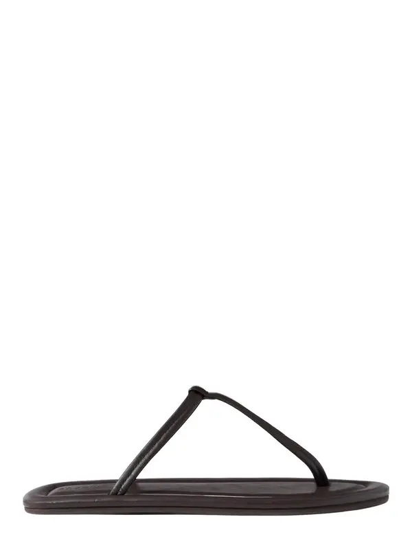 ST. AGNI Leather T-strap Sandals - Chocolate-colored
