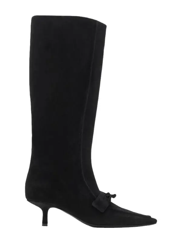 Burberry Square-toe Knee-high Boots With Bow Detailing - Black