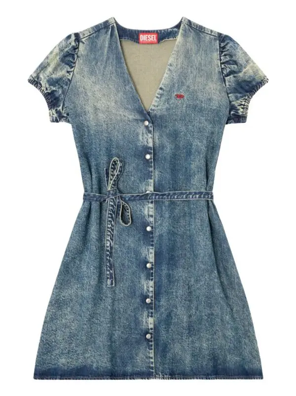 DIESEL® Puff Sleeve Buttoned Front Mini Dress - Medium Blue