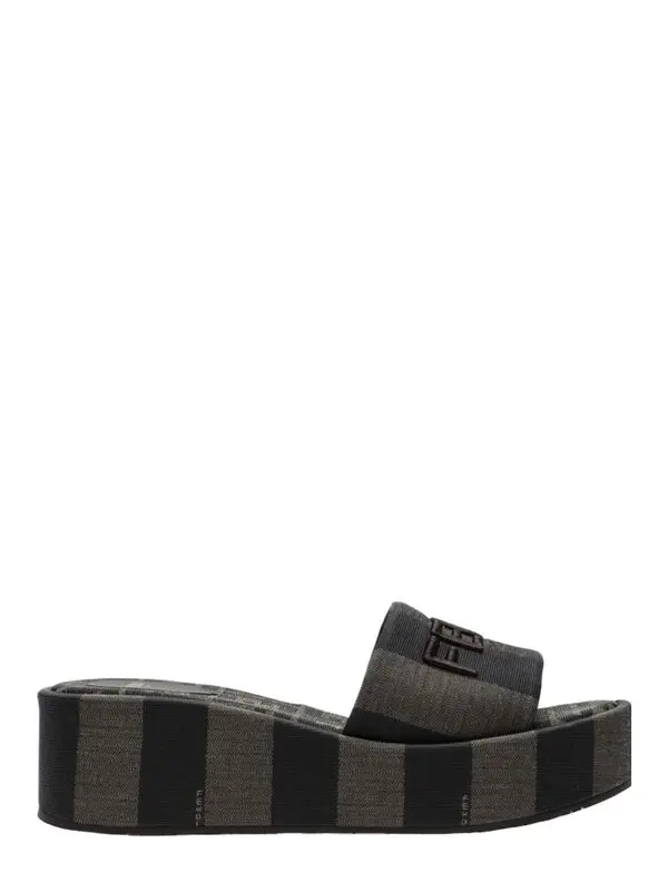 Fendi Sunshine Logo Embroidered Platform Slides - Brown