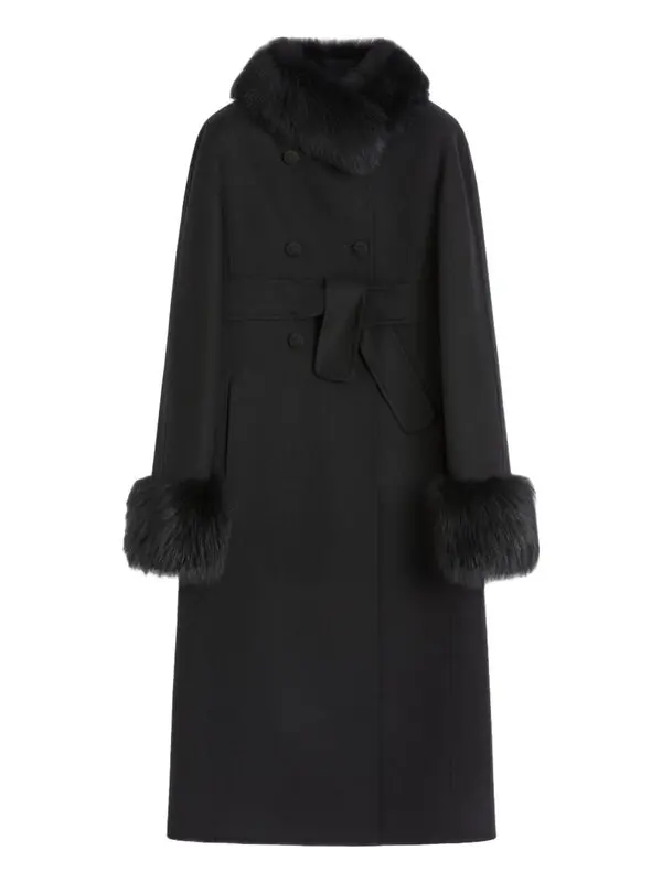 Valentino Garavani Faux Fur-trimmed Double-breasted Coat - Black
