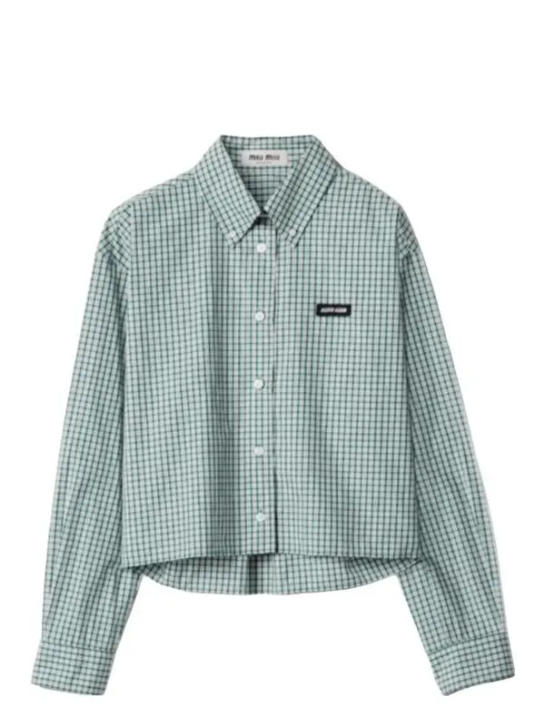 Miu Miu Checked Cropped Poplin Shirt - Gray