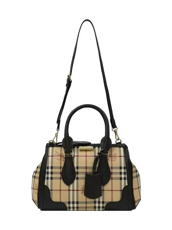 Burberry Logo Checkered Satchel - Black