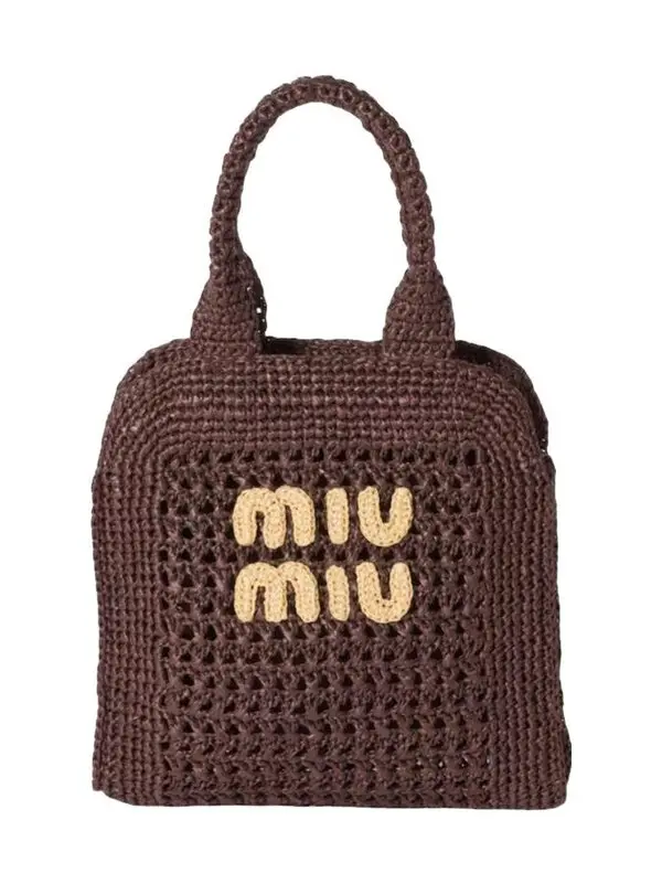 Miu Miu Raffia-effect Woven Tote Bag - Cocoa Brown/natural Color