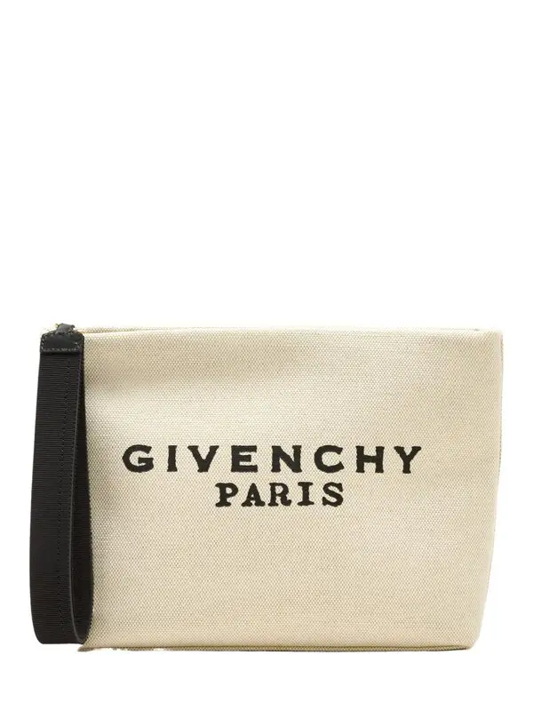 Givenchy Logo Embroidered Wrist Strap Clutch Bag - Nude